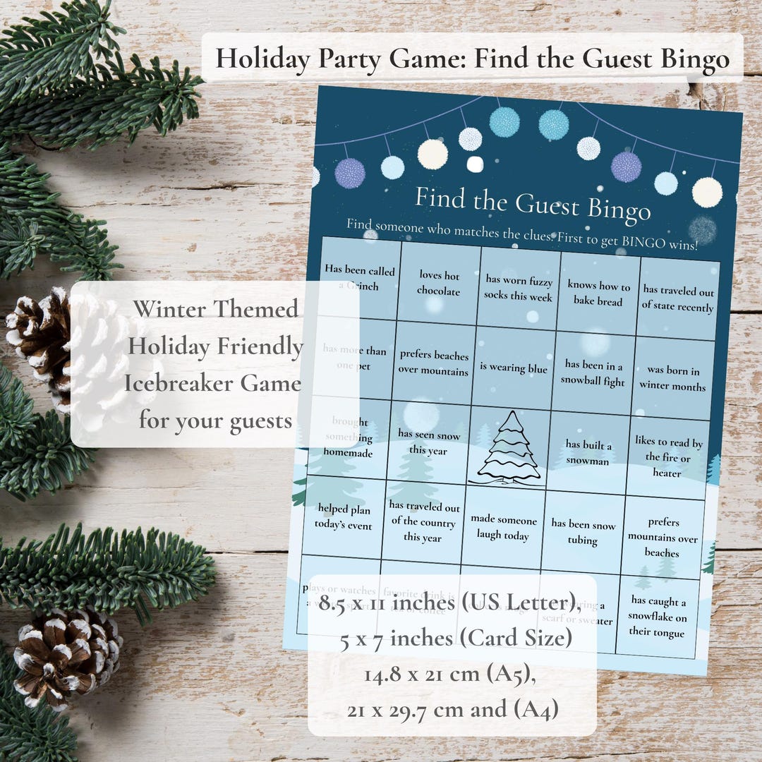Holiday Party Bingo | Find the Guest Game | Winter Themed Icebreaker ...