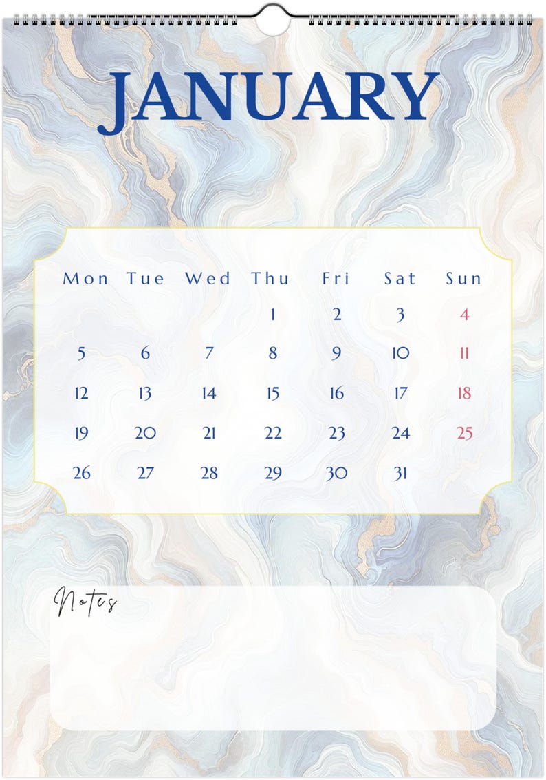 A3 Elegant Marble Design Calendar 2026 [english] - Etsy