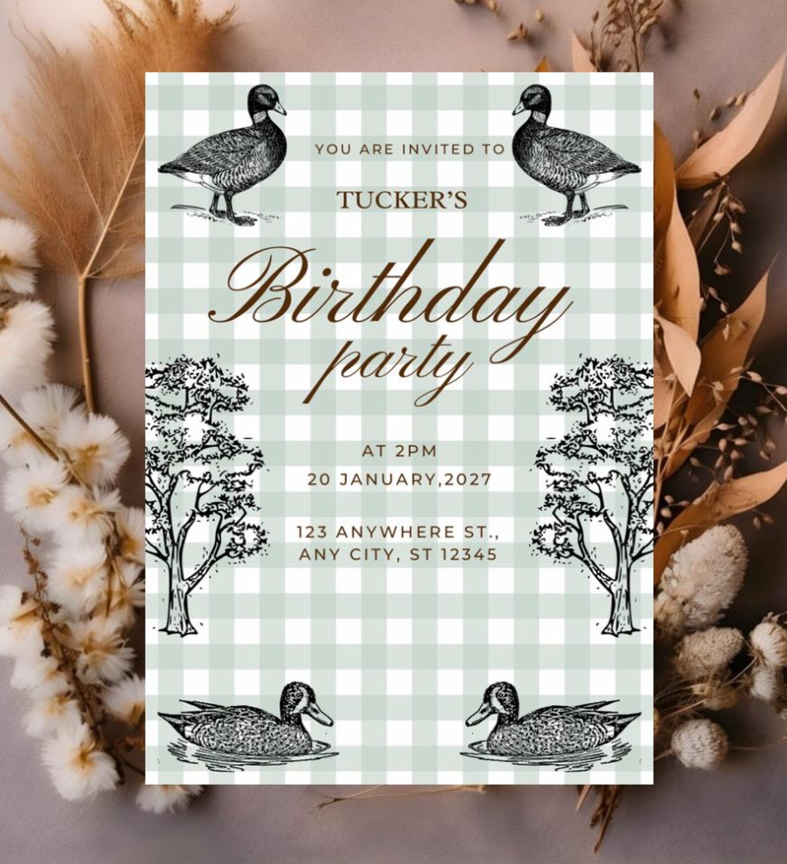 Duck Hunting Birthday Invitation Editable Forest Animal Party Invite ...
