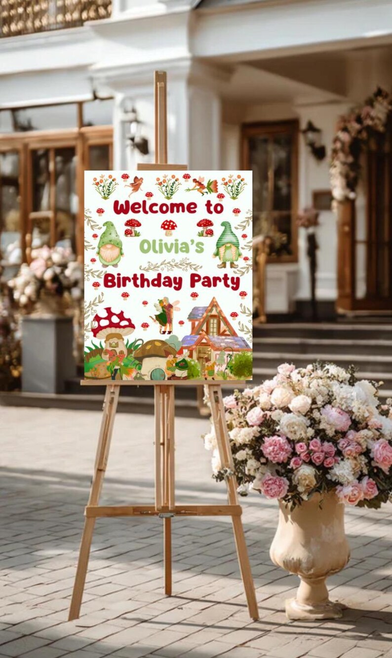Gnome Birthday Sign Printable Fairy Floral Party Decor Vintage ...