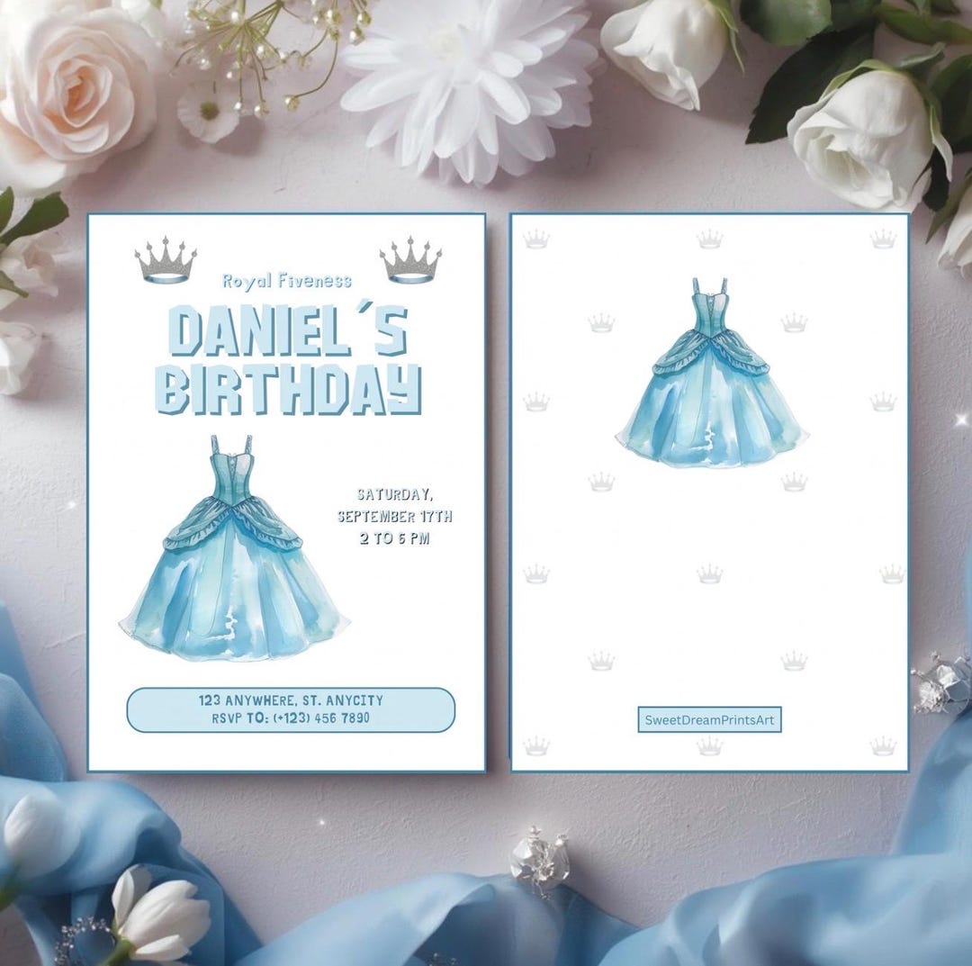 Royal Fiveness Birthday Invite, Blue Princess Invitation, Printable and ...