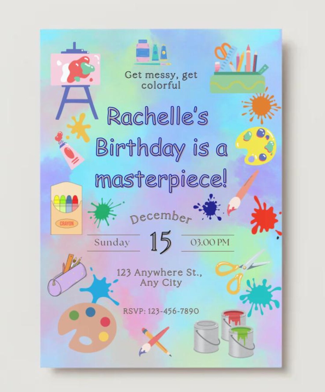 Editable Get Messy Get Colorful Birthday Invitation | Art Painting ...