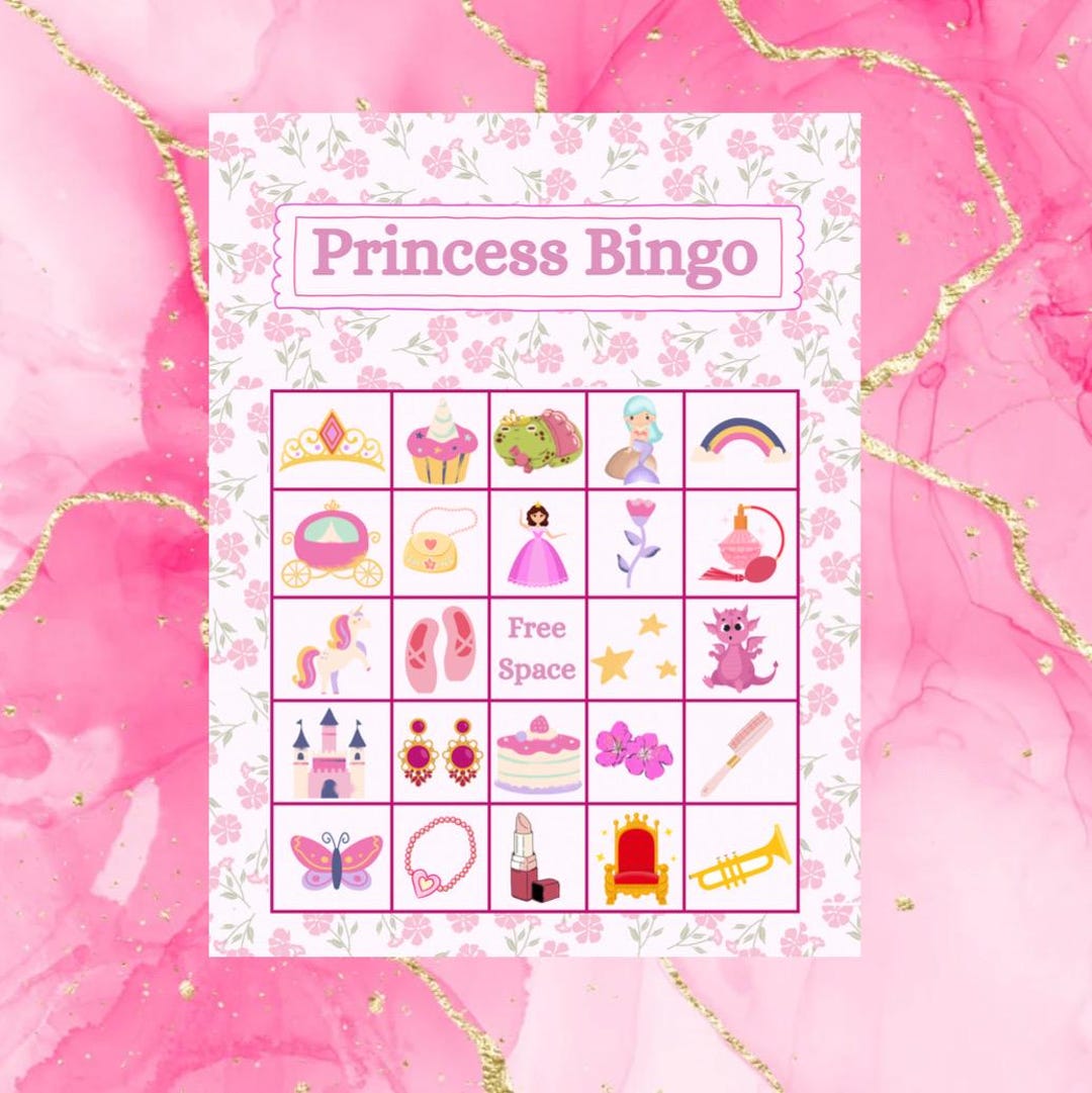 Princess Bingo Game: Pink Princess Party Activity 6 Different Sheets ...