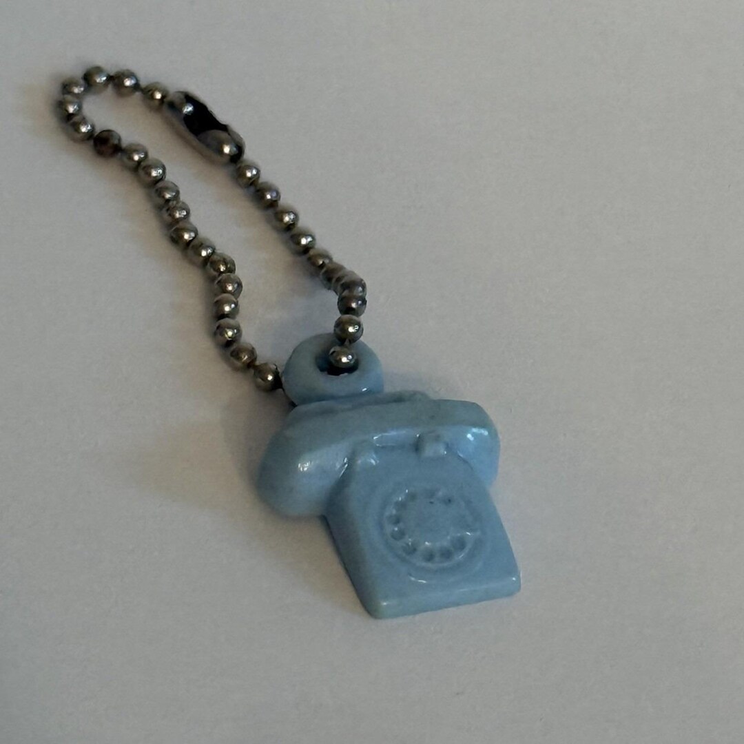 Rare Vintage 1" Sky Blue Telephone Keychain Charm Rotary Phone Plastic ...