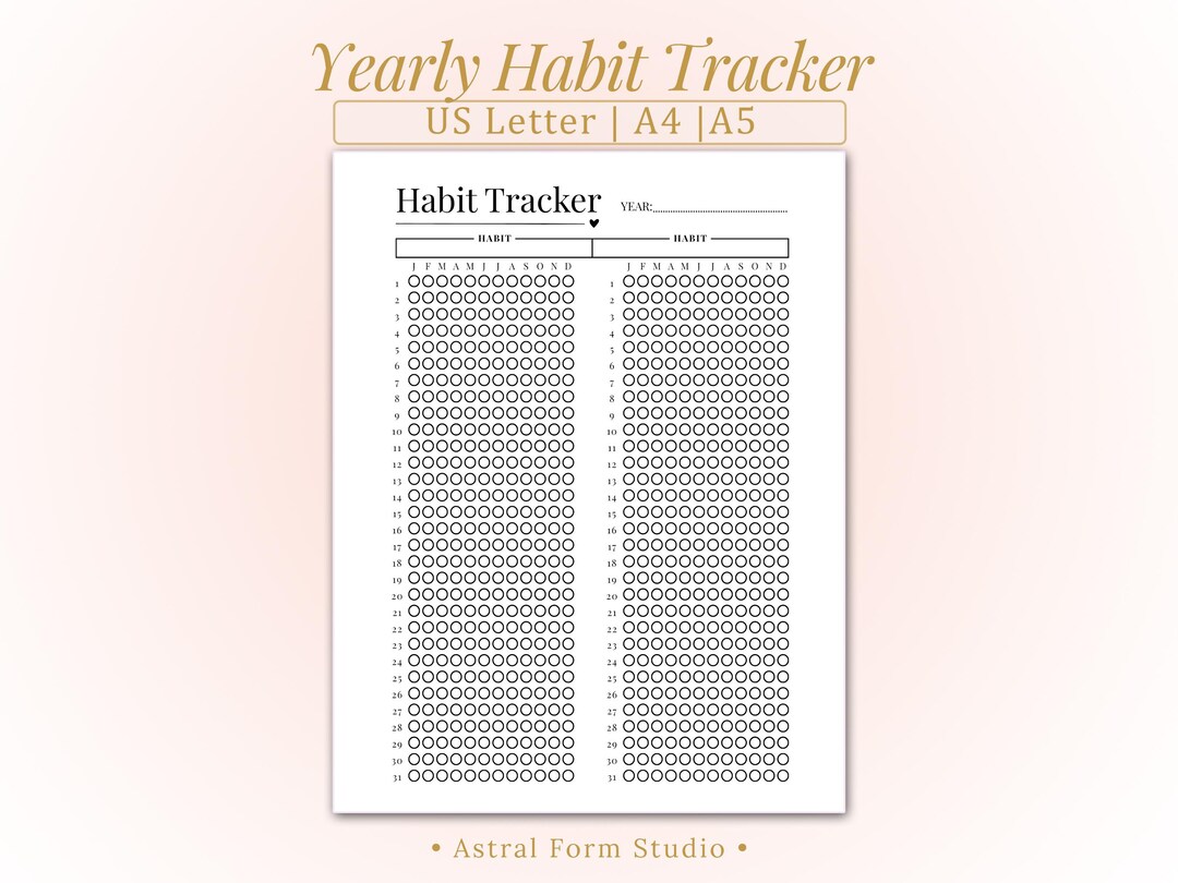 Yearly Habit Tracker | Printable Annual Goal Routine Tracking Monthly ...