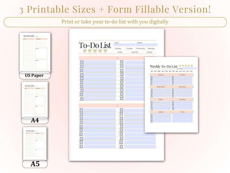 To-do List Bundle | Printable & Form Fillable Daily or Weekly To-do ...