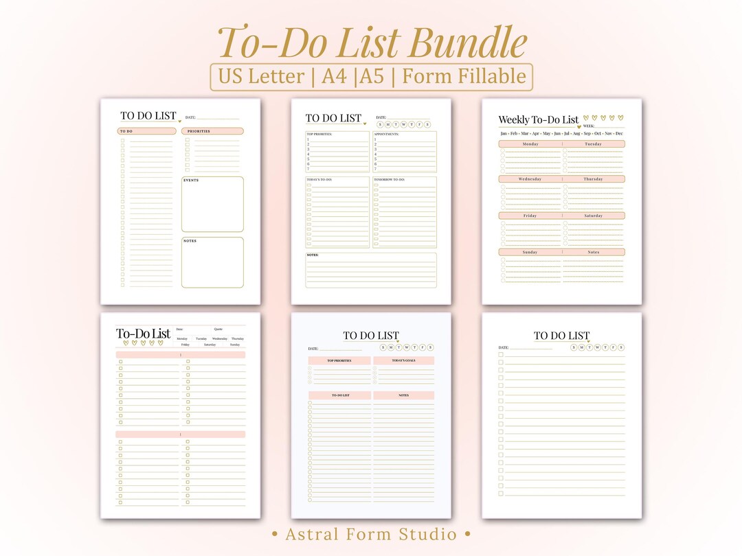 To-do List Bundle | Printable & Form Fillable Daily or Weekly To-do ...