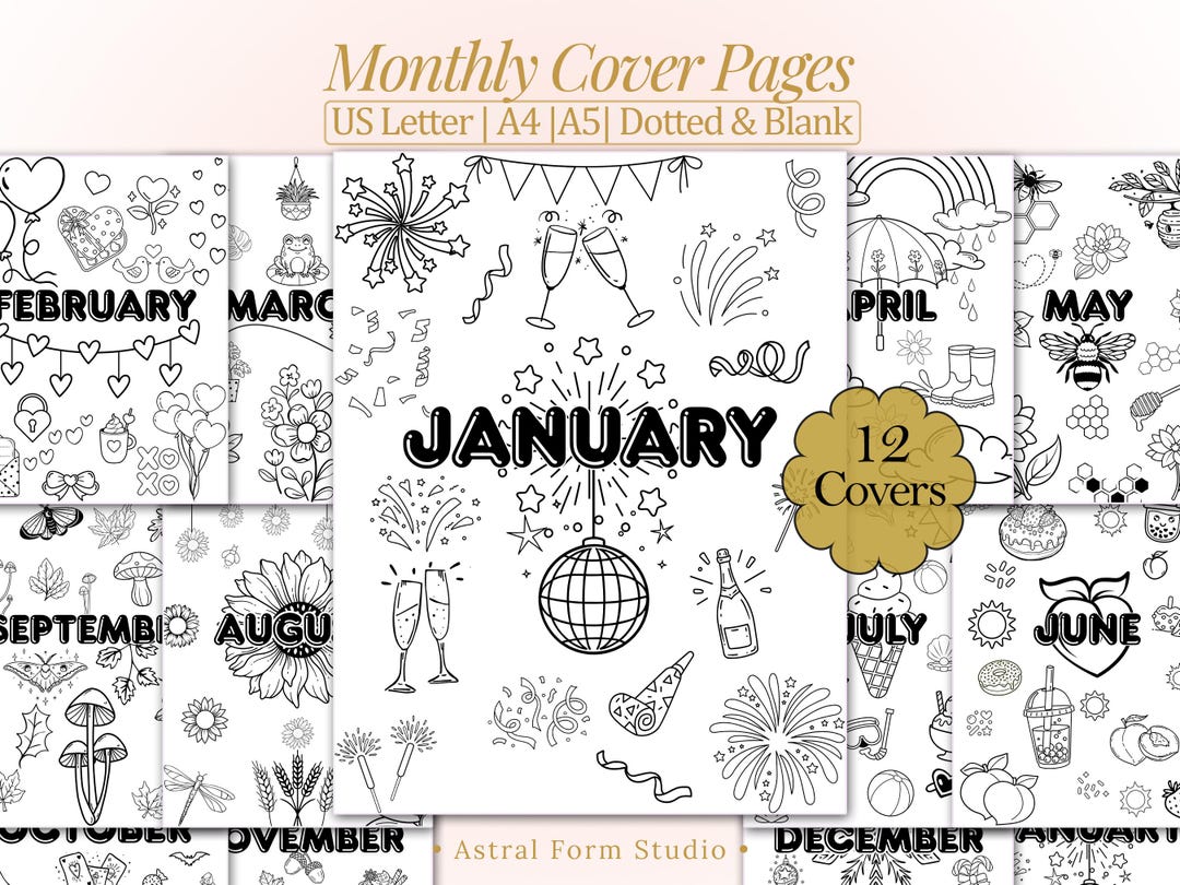 Monthly Planner Covers | 12 Month Themed Planner Cover Pages, Coloring ...