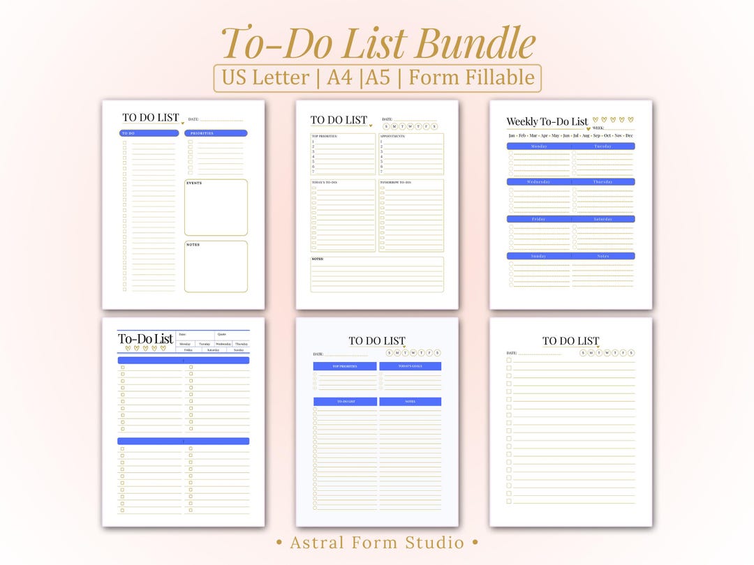 To-do List Bundle | Printable & Form Fillable Daily, Weekly To-do Lists ...