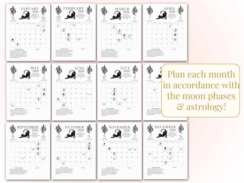 2026 Moon Calendar | Lunar and Astrological Planner Pages, Northern ...