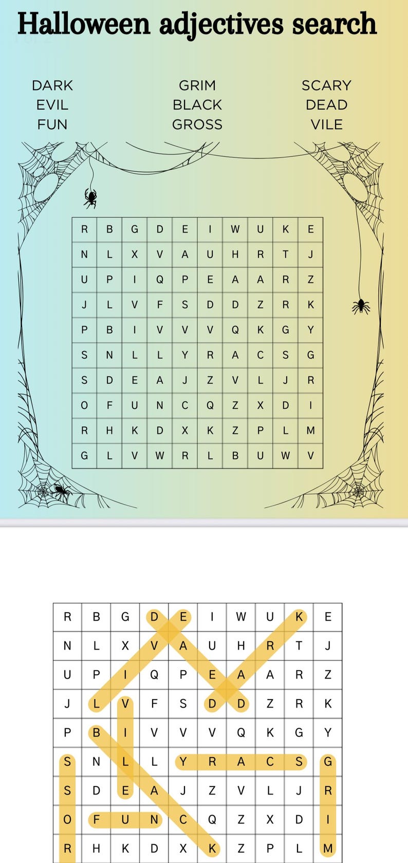 Halloween Adjectives Word Search - Etsy