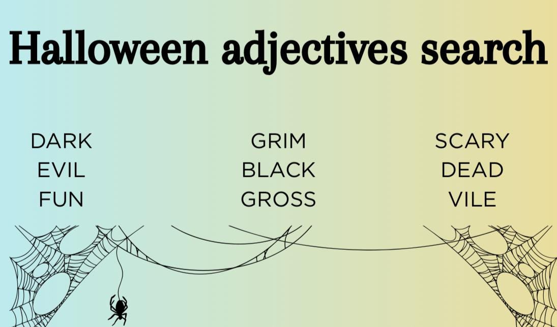 Halloween Adjectives Word Search - Etsy