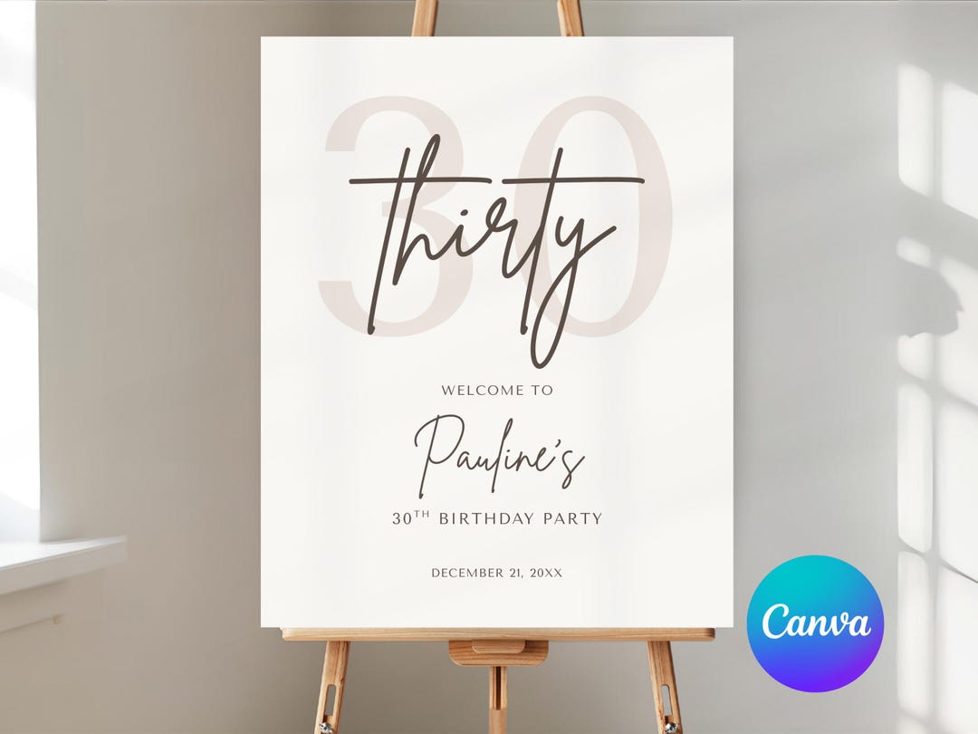 Editable Modern 30th Birthday Welcome Sign Template, Minimalist Party ...