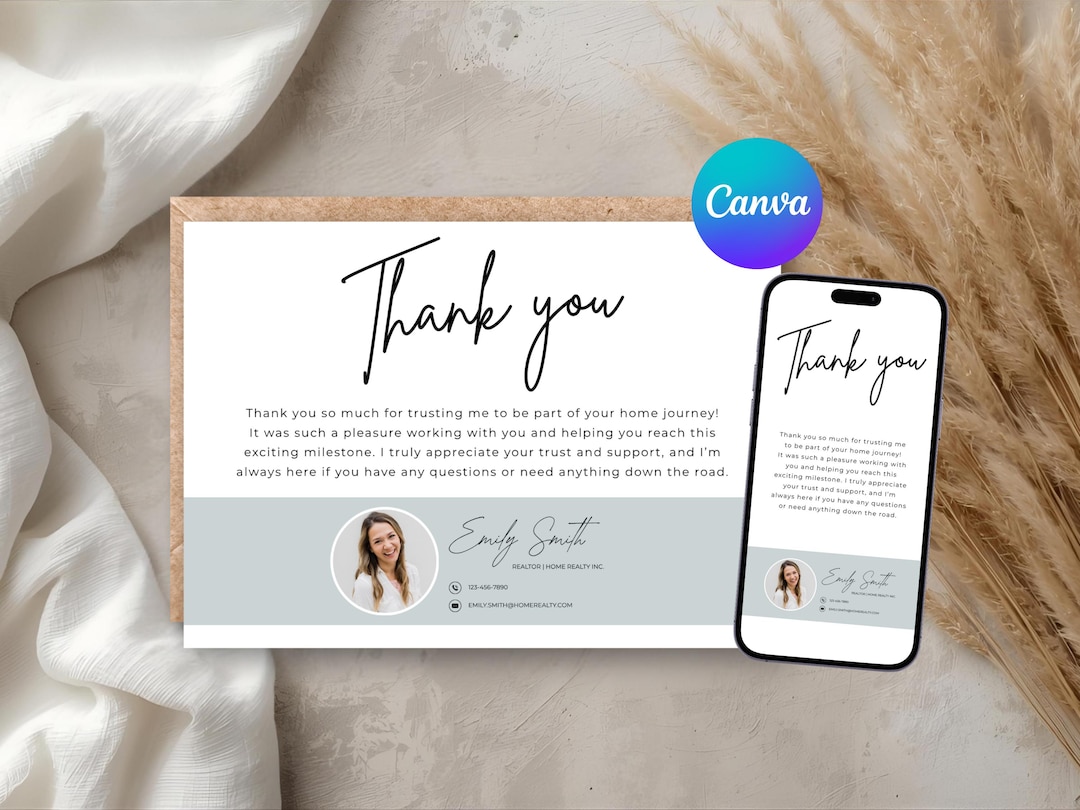 Editable Real Estate Thank You Card, Real Estate Marketing, Realtor ...