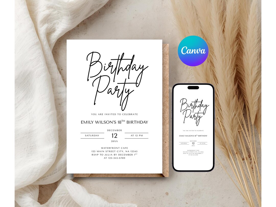Editable Birthday Party Invite, Digital Invitation Template for Adult ...