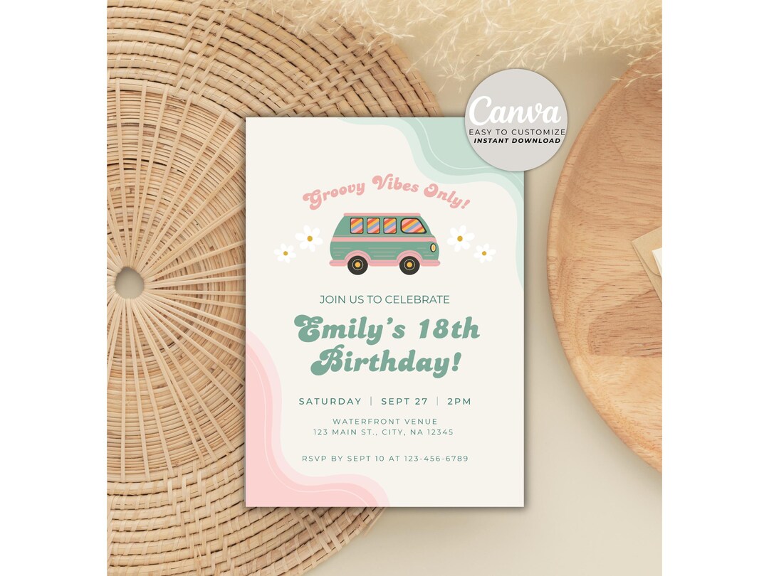 Groovy Retro Birthday Invitation: 1960s Hippie Theme (CANVA Template ...
