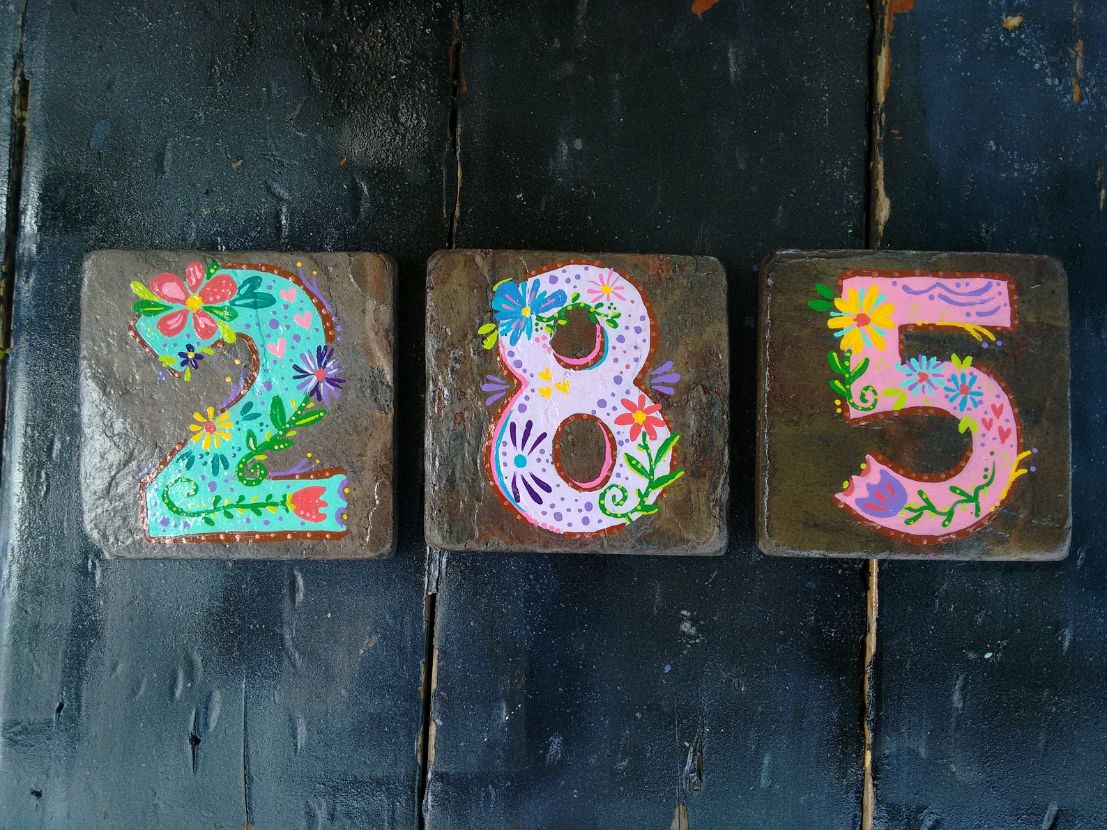 Boho House Numbers on Tile - Etsy