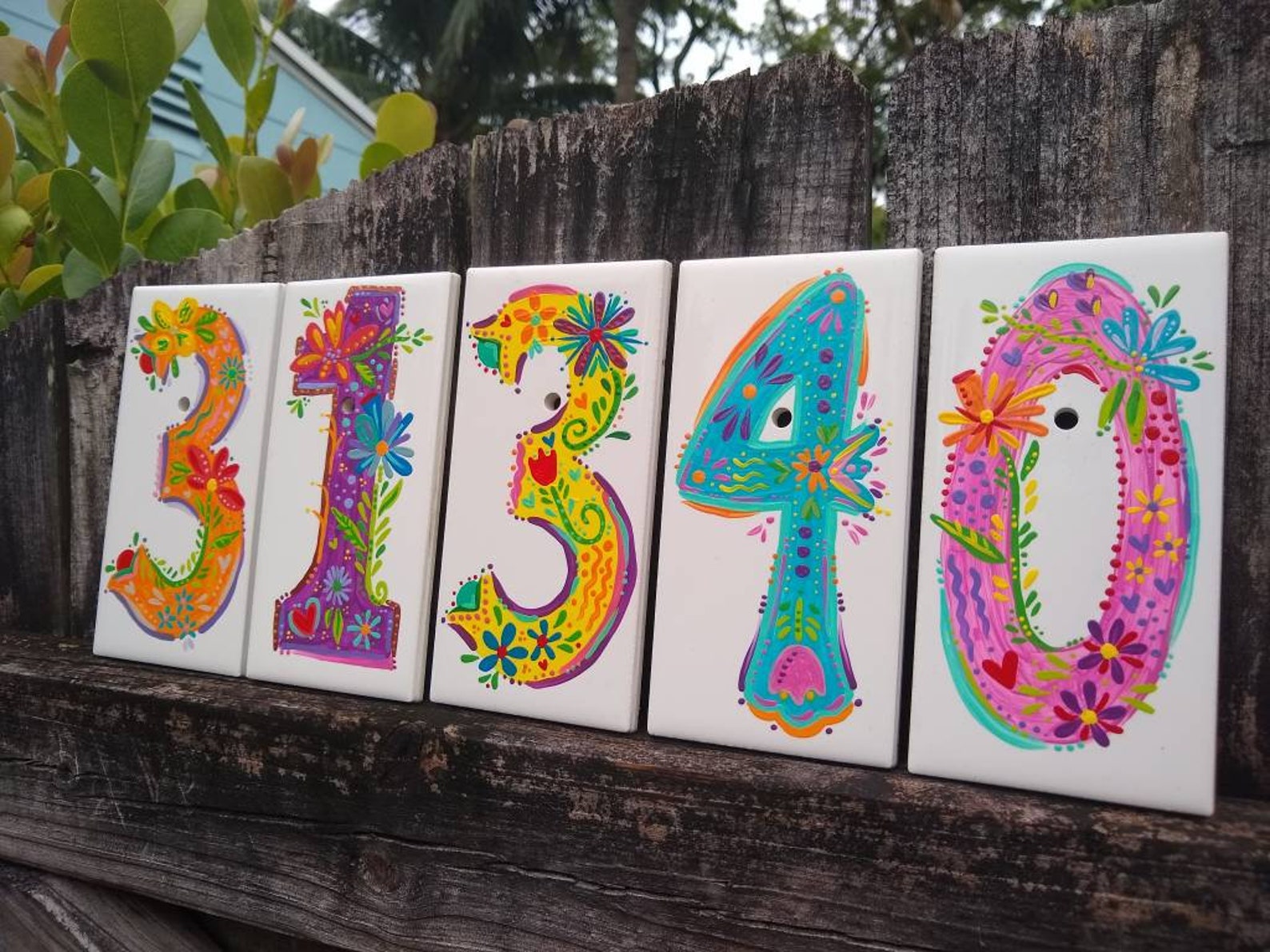 Boho House Numbers on Tile - Etsy