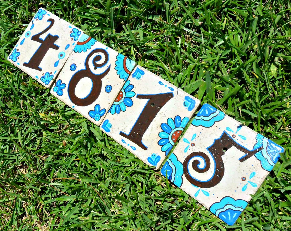 MEXICO Address House Numbers BLUE & BROWN Talavera Style - Etsy