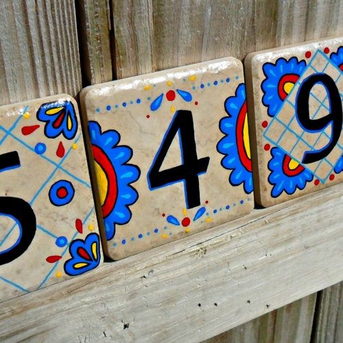 MEXICO Address House Numbers BLUE & BROWN Talavera Style - Etsy