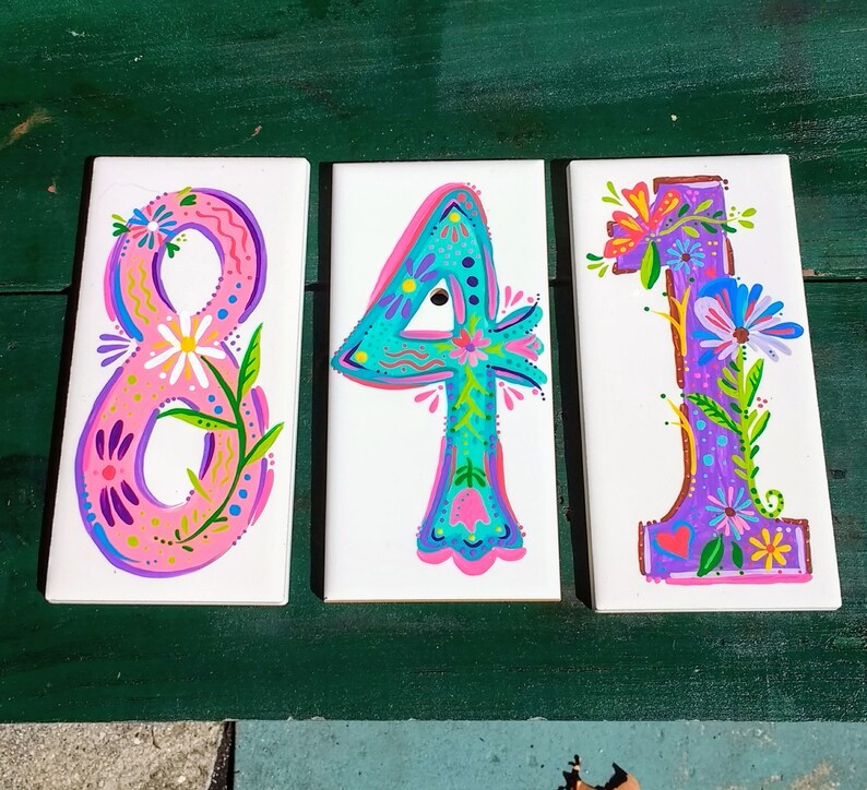 Boho House Numbers on Tile - Etsy