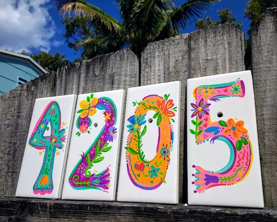 Boho House Numbers on Tile - Etsy