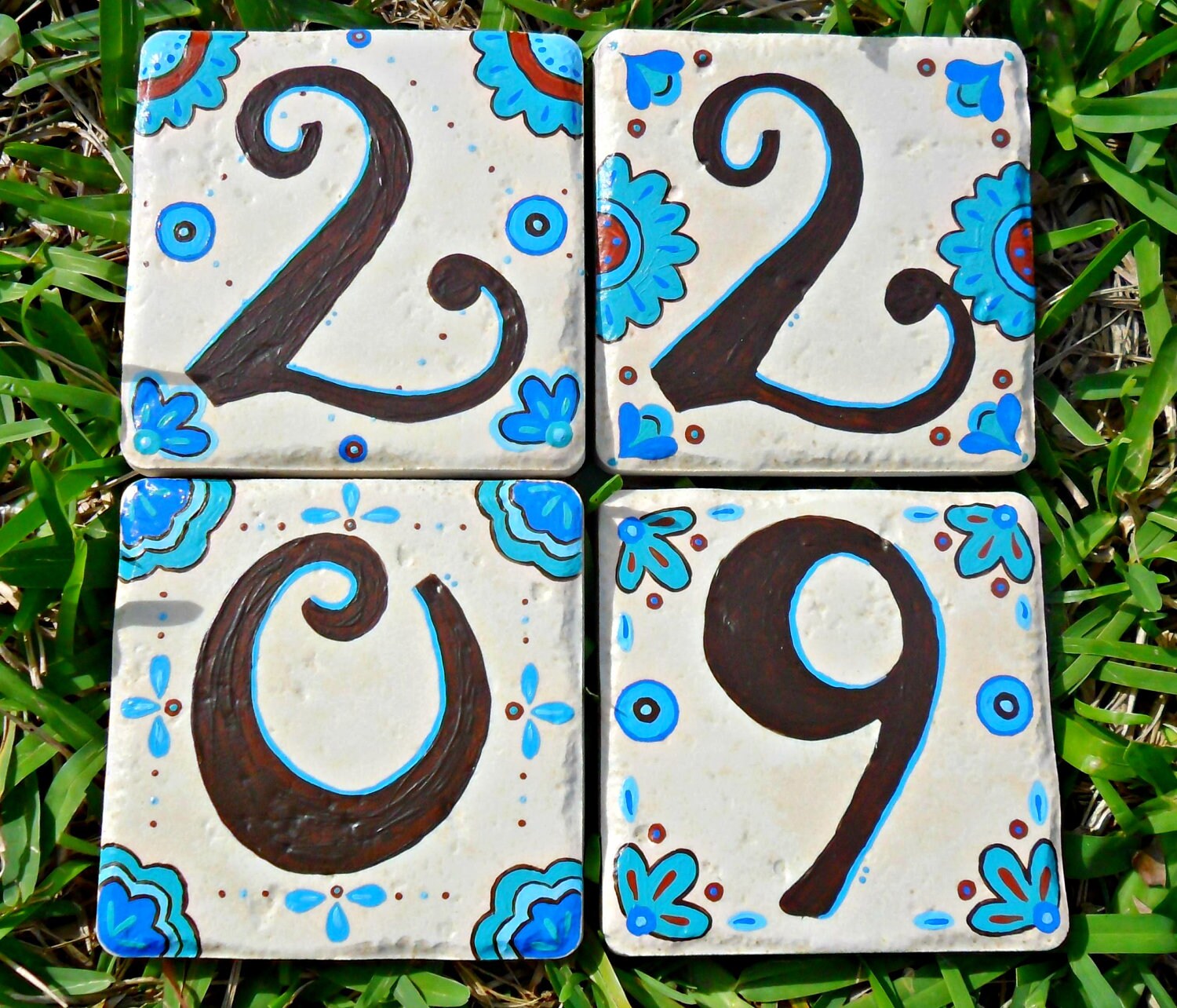 MEXICO Address House Numbers BLUE & BROWN Talavera Style - Etsy
