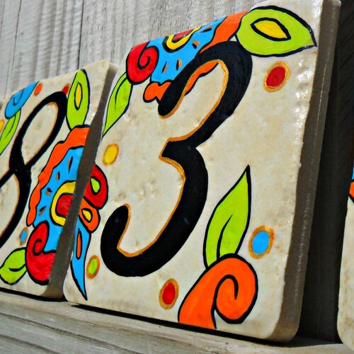House or Building Numbers Handmade Hand Painted Ceramic Tile | Etsy
