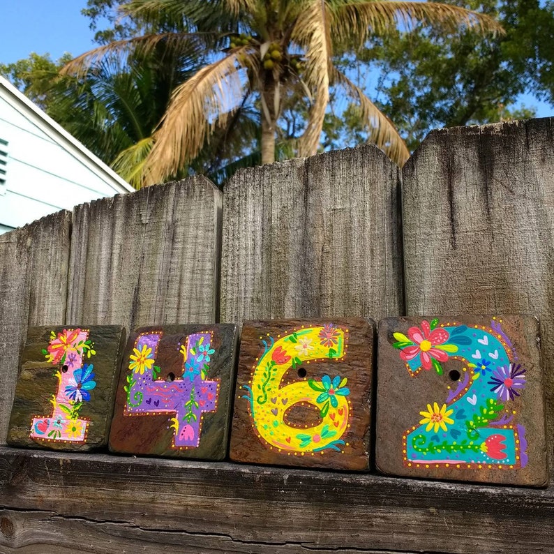 Boho House Numbers on Tile - Etsy