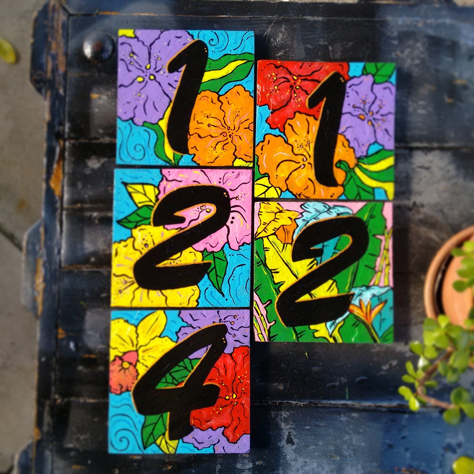 Slate Tropical Tiles address numbers 6 x 6 tiles | Etsy