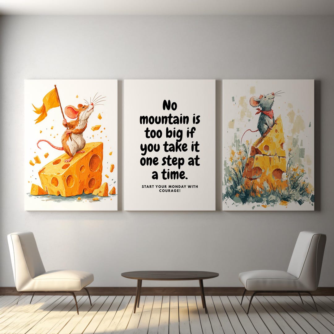 Motivational Mouse Art Prints: Cheese Illustration, Inspirational Quote ...