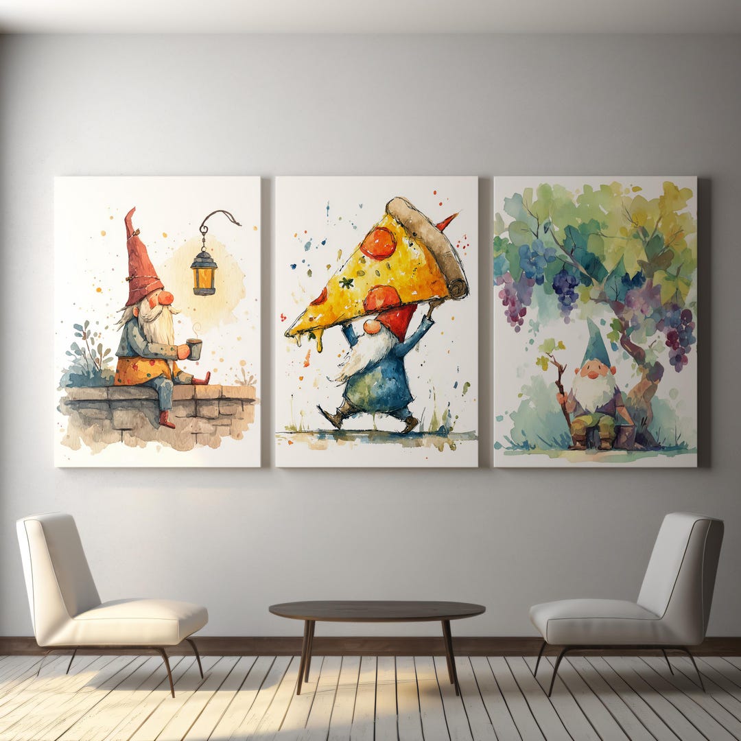 Printable Italian Gnome Wall Art Set of 3, Whimsical Kitchen Decor ...