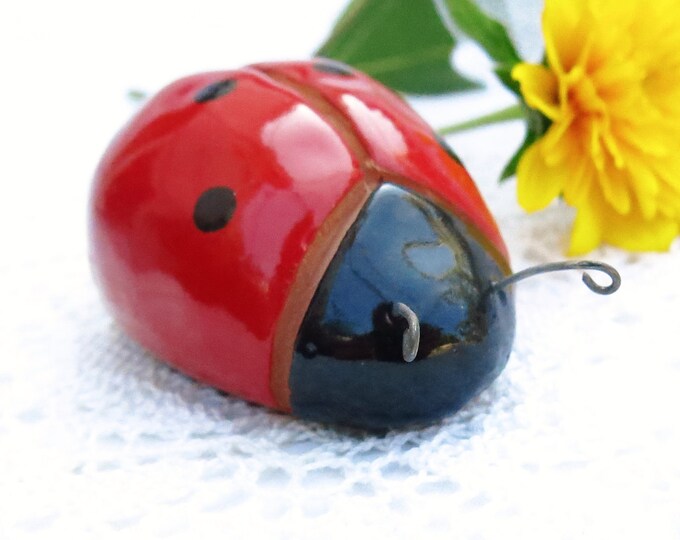 Ladybug Ladybird Fairy Garden Ceramic Decor Gardener Gift, Hand ...
