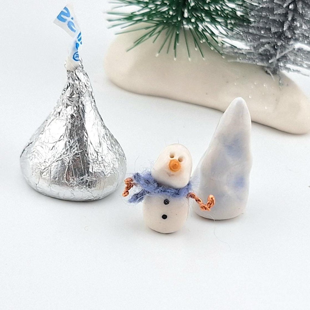 Micro Mini Snowman Set, Doll House Miniature Ceramic Tree, Handmade ...