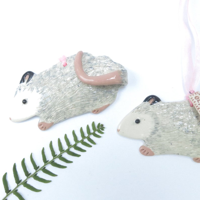 Personalized Ceramic Opossum Ornament, Custom Pottery Possum Decoration ...