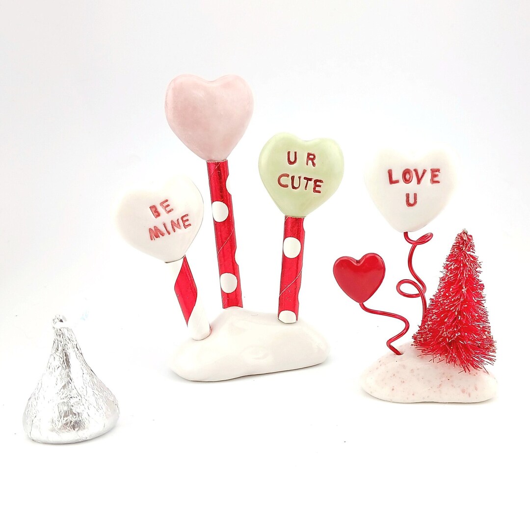 Pottery Valentine Cupid Heart Tree, BE MINE Whimsical Anniversary Love ...