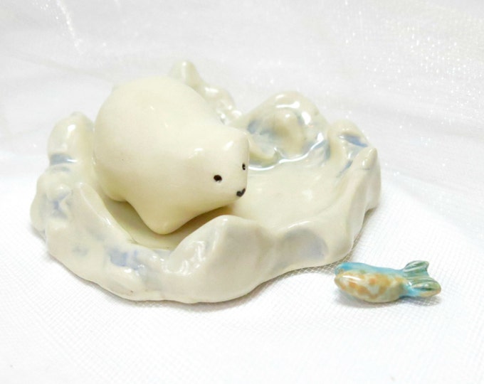 Polar Bear Ornament Set Miniature Iceberg Collectable Pottery | Etsy