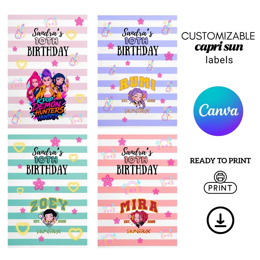 Customizable Capri Sun K-pop Demon Hunter Birthday Party Favor Theme ...