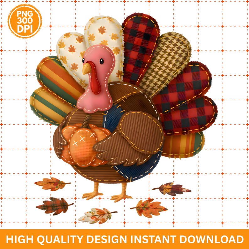 Patchwork Turkey PNG | Thanksgiving Sublimation Design | Fall Plaid ...
