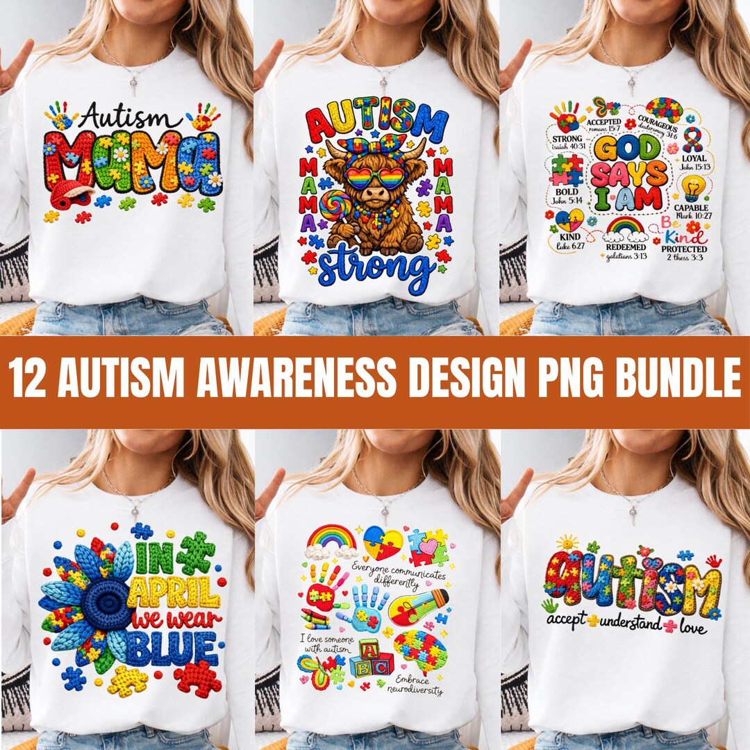 Faux Yarn Crochet Autism Awareness PNG Bundle | Autism Month ...