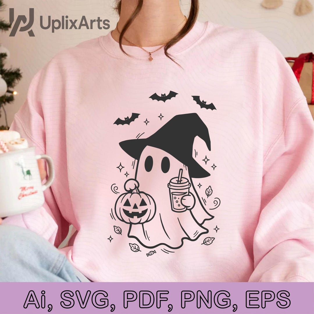 Cute Ghost SVG, Fall Spooky Season, Halloween Ghost With Coffee and ...