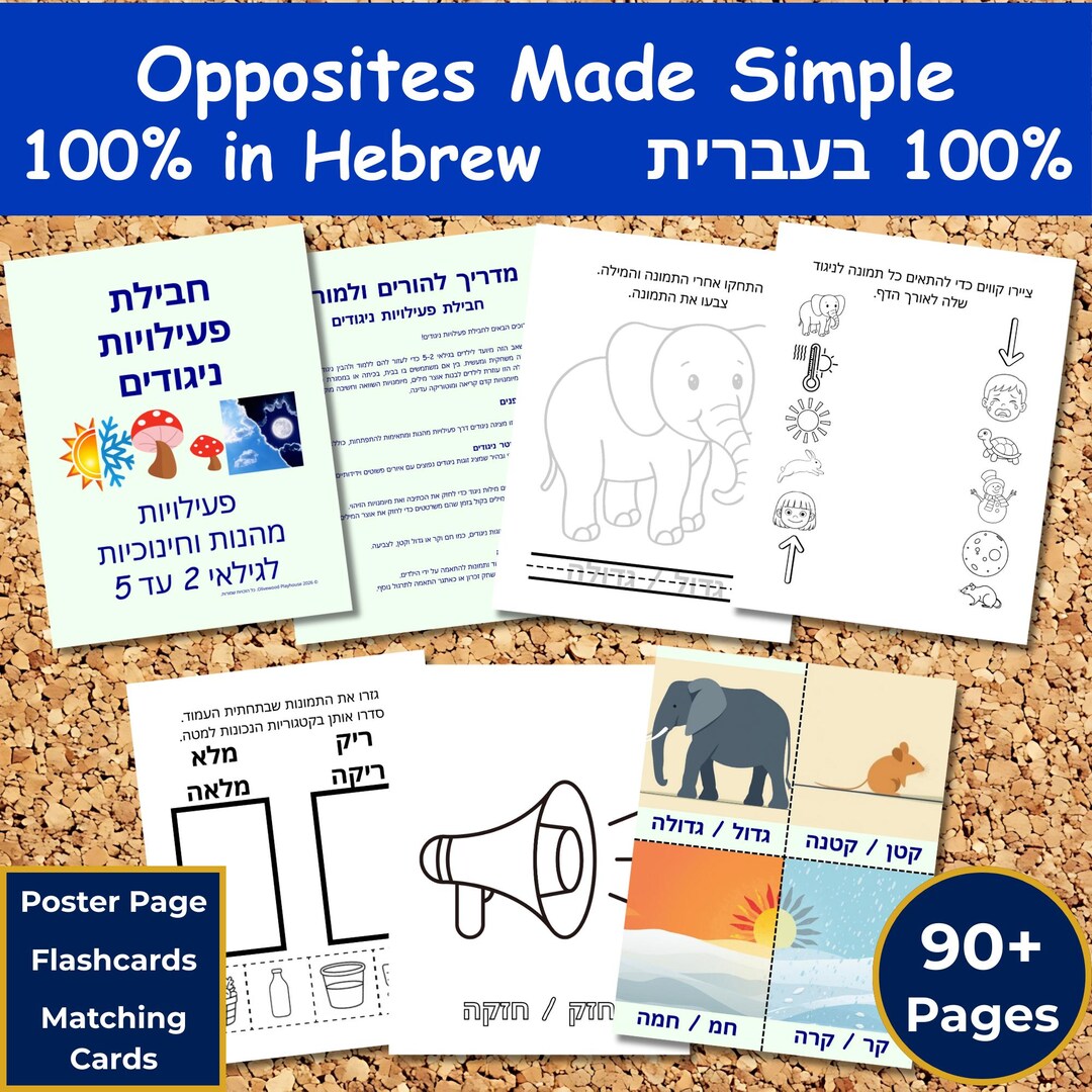Hebrew Opposites Activity Pack | Preschool Opposites Worksheets | Early ...