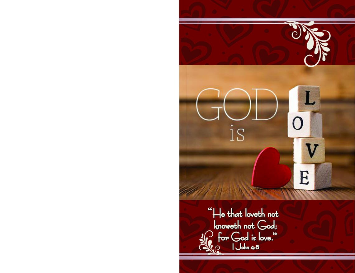 Hearts Love Winter Valentine Church Bulletin Cover: KJV Scripture, God ...