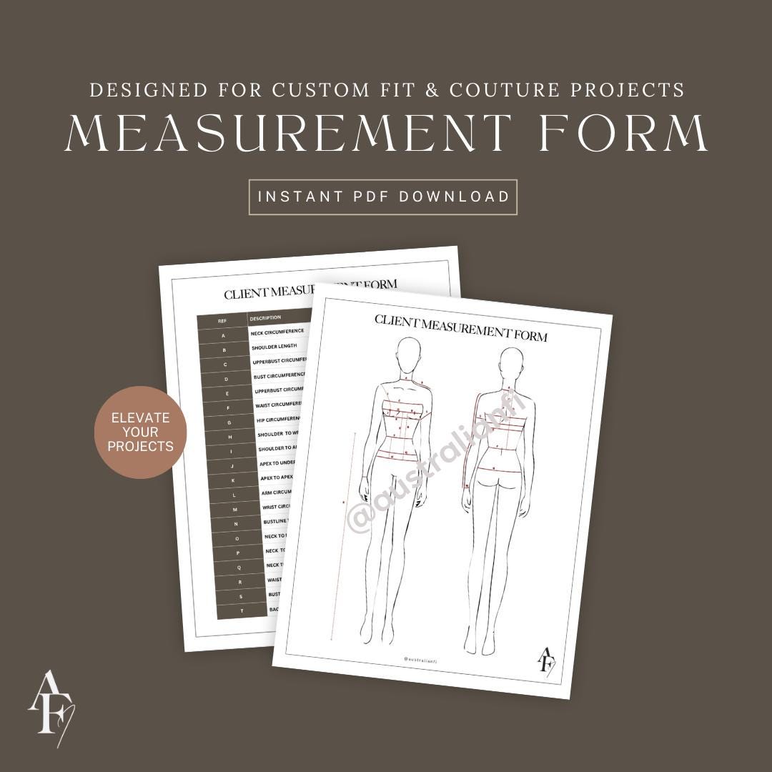 Printable PDF Sewing Measurement Form. Designed for Couture Projects ...