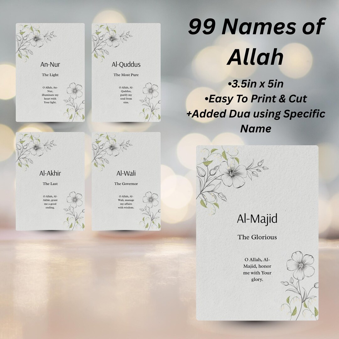 99 Names of Allah Cards Printable | DIY Print, Asma Ul Husna Flashcards ...