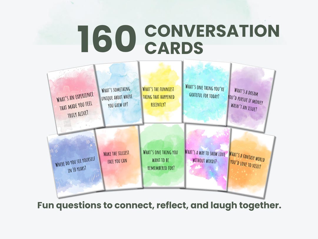 160 Conversation Starter Cards | Printable Icebreaker Game for Friends ...
