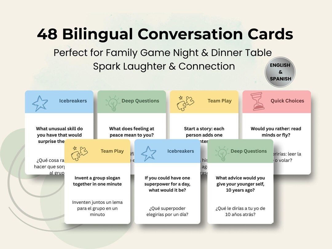 Bilingual Family Conversation Cards (english & Spanish): Family ...