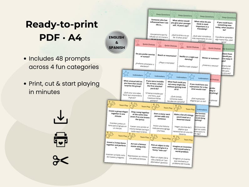Bilingual Conversation Cards | Spanish & English PDF | Icebreaker ...