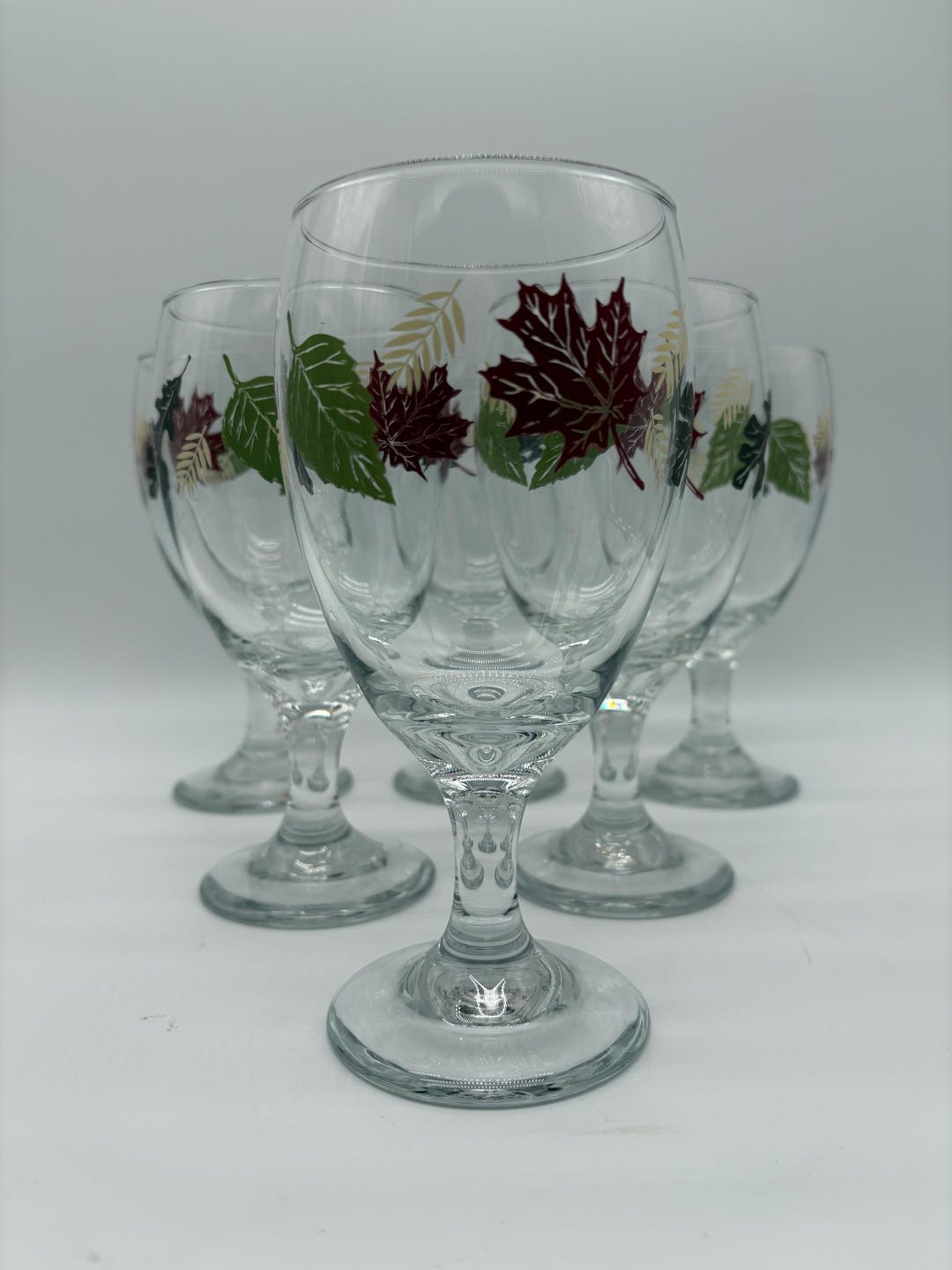 6 Libbey "fall Leaves" Goblets, 7" Tall X 3 1/8" Wide, Vintage ...