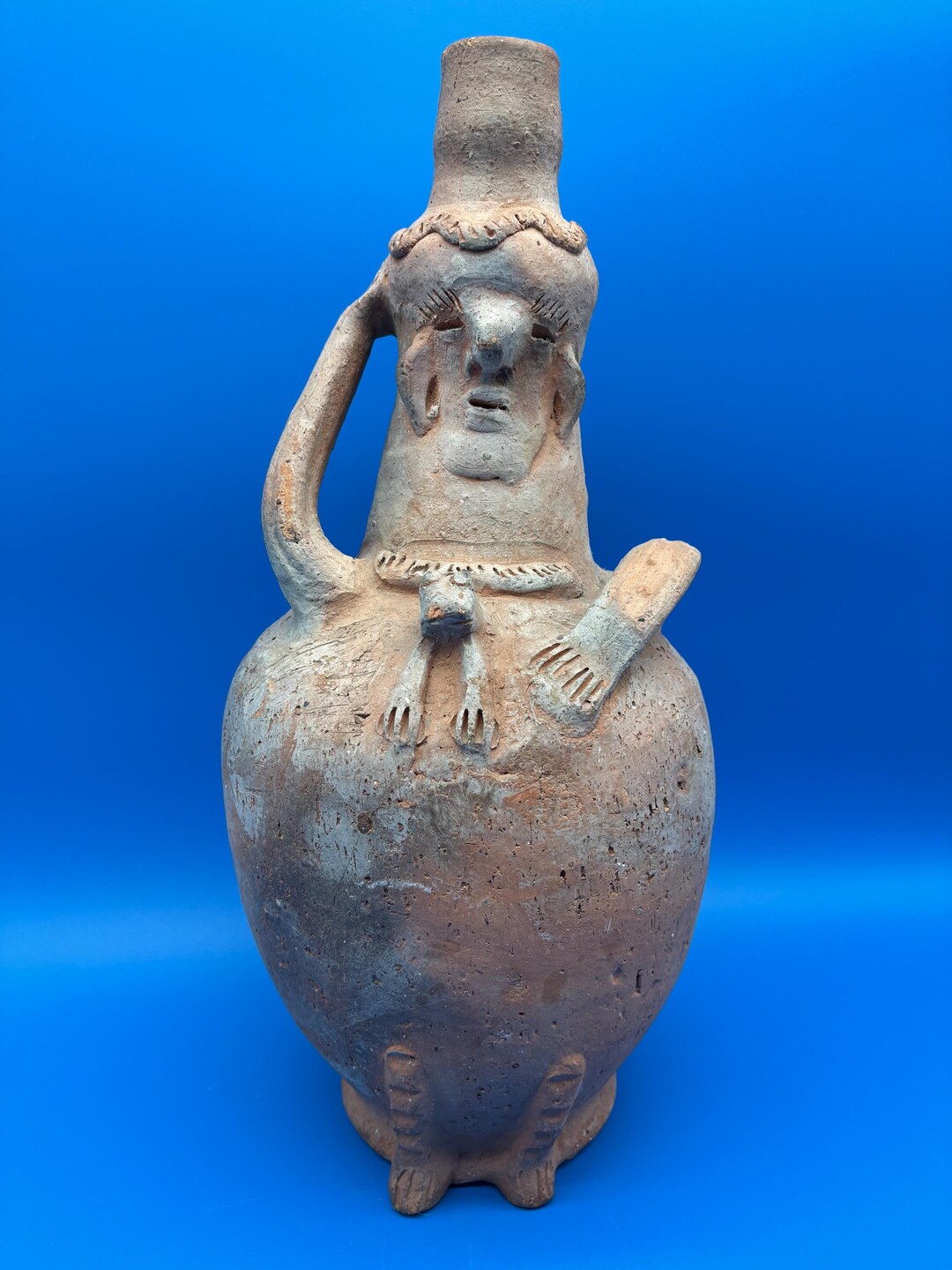 Hand Made Clay "grotesque" Folk Art Pot With a Frog on His Chest. 16 ...